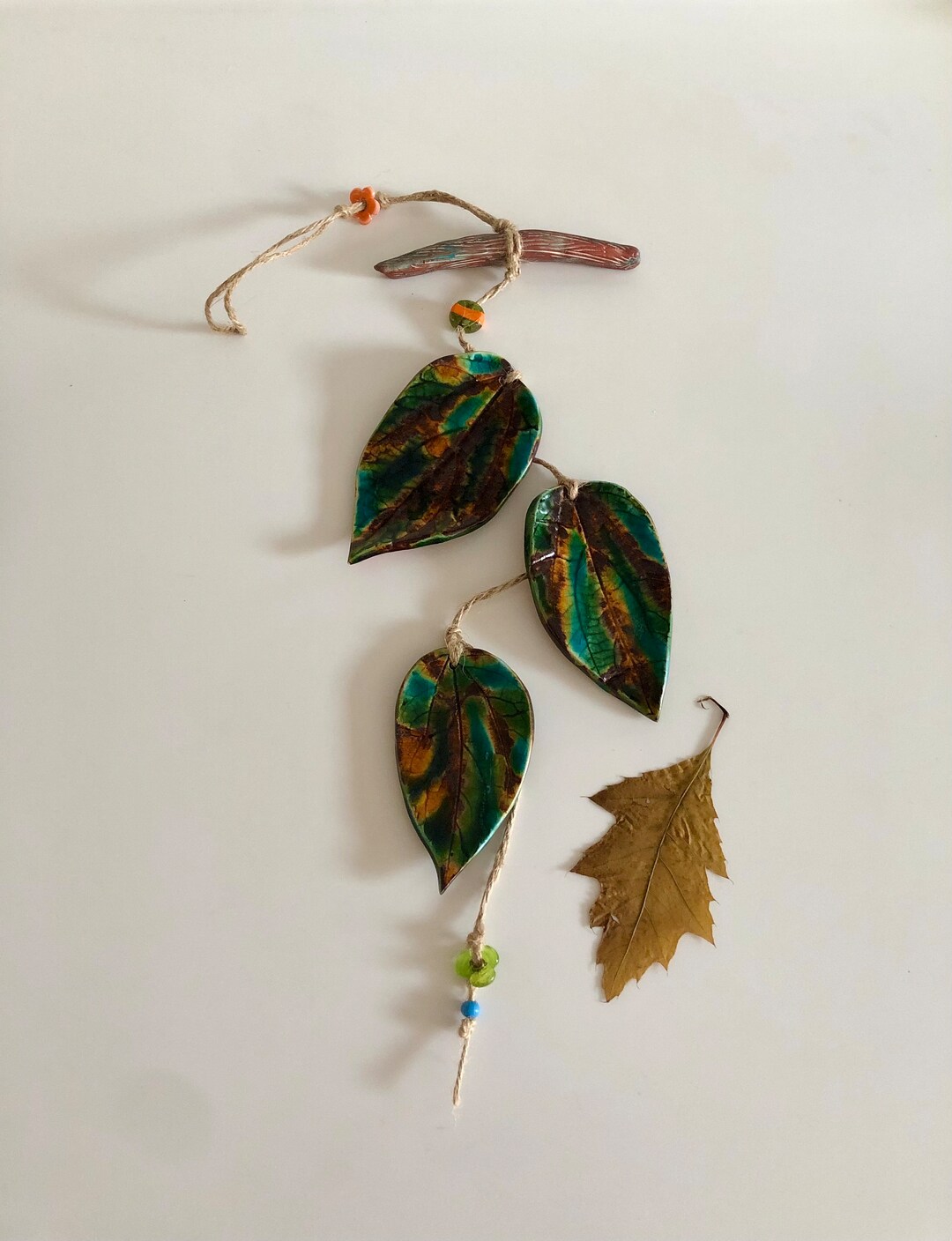 Ceramic Leaf Wind Chimes With Glass Beads, Fall Leaves Decor, Ceramic ...