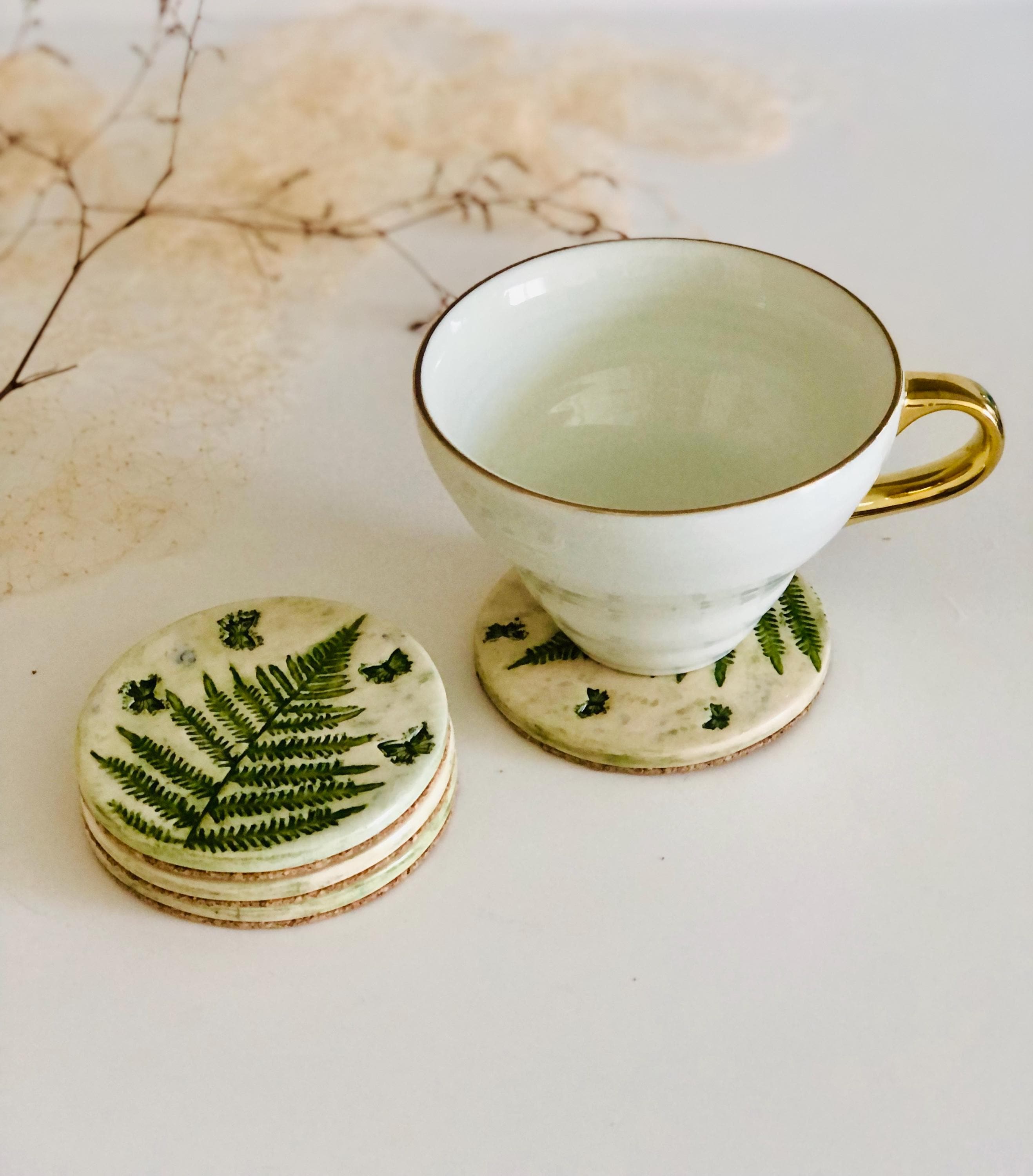 Handmade Ceramic Fern Coasters, Botanical Decor, Set of 4 - Etsy