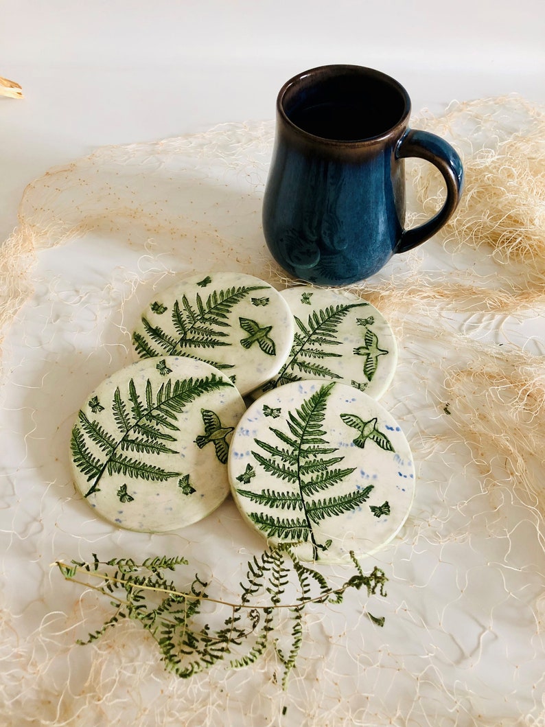 Fern Leaf Ceramic Coasters, Set of 4, Handmade Nature Coasters - Etsy