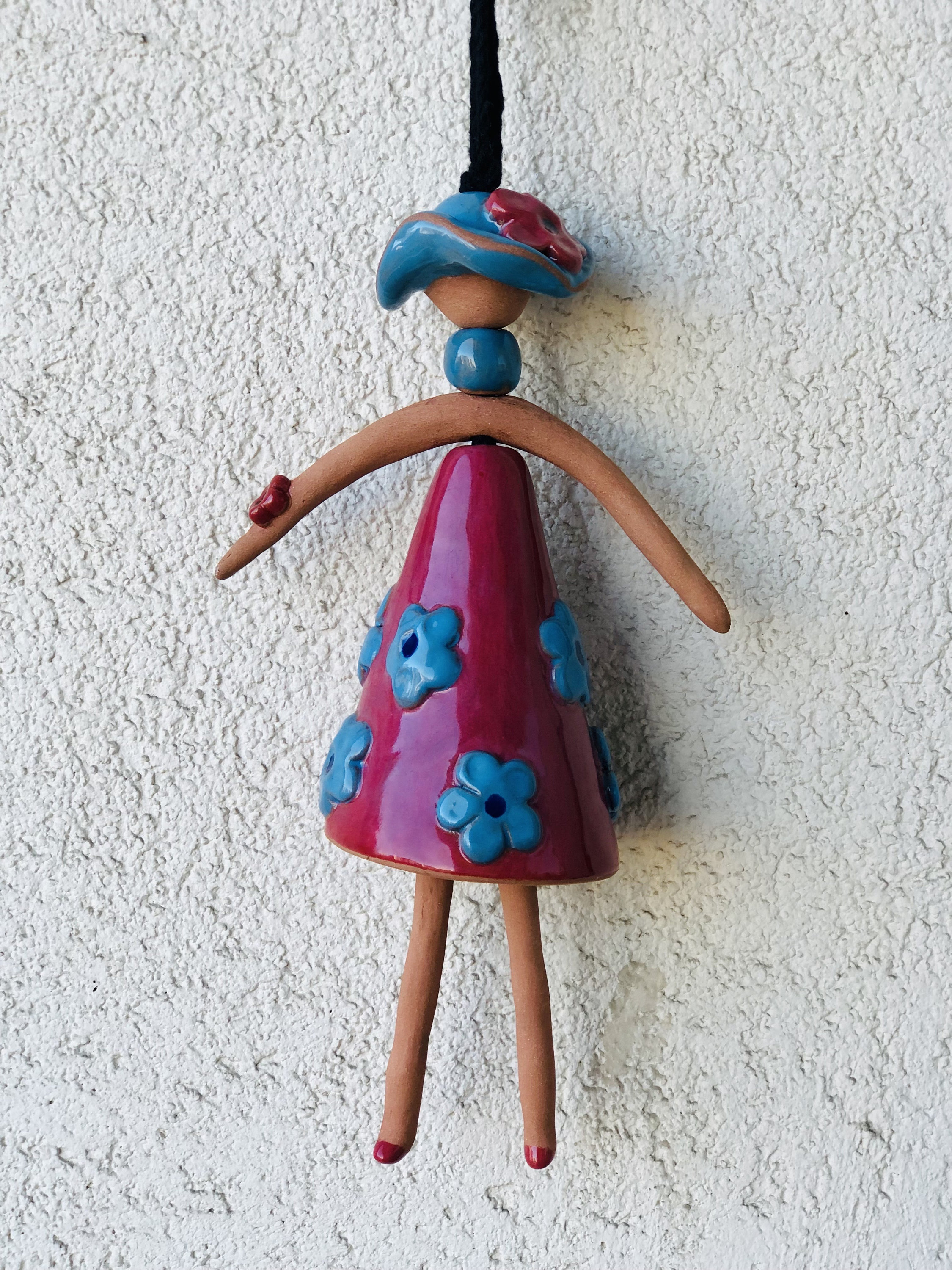 Woman Figure Ceramic Bell With Flower, Cone Wind Chimes, Woman Wall ...