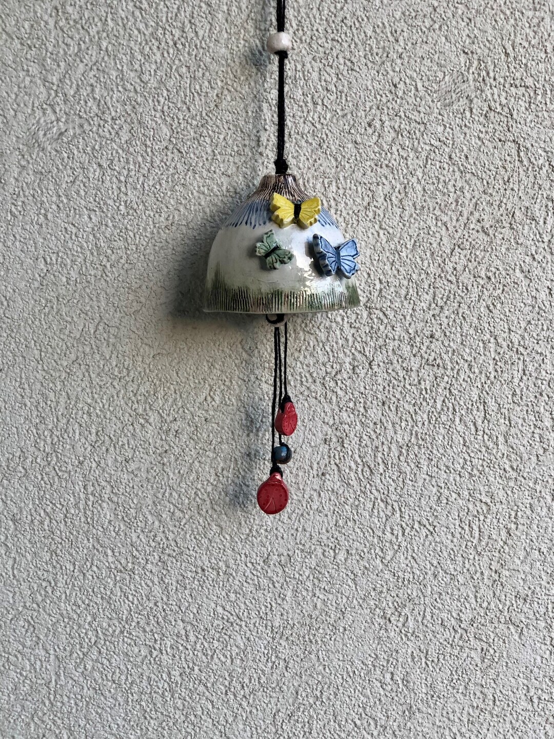 Ceramic Bell With Butterfly and Ladybug, Rustic Windchime Bell, Garden ...