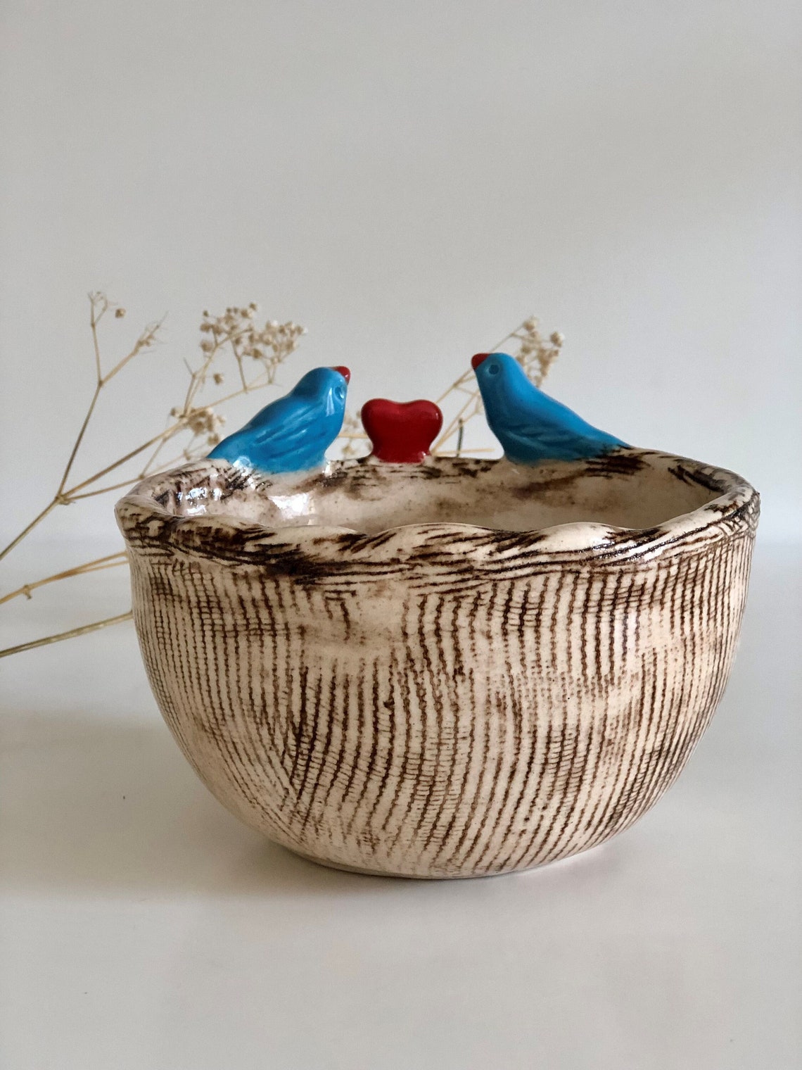 Rustic Ceramic Flower Pot Lovely Birds and Heart, Bird Planter for ...