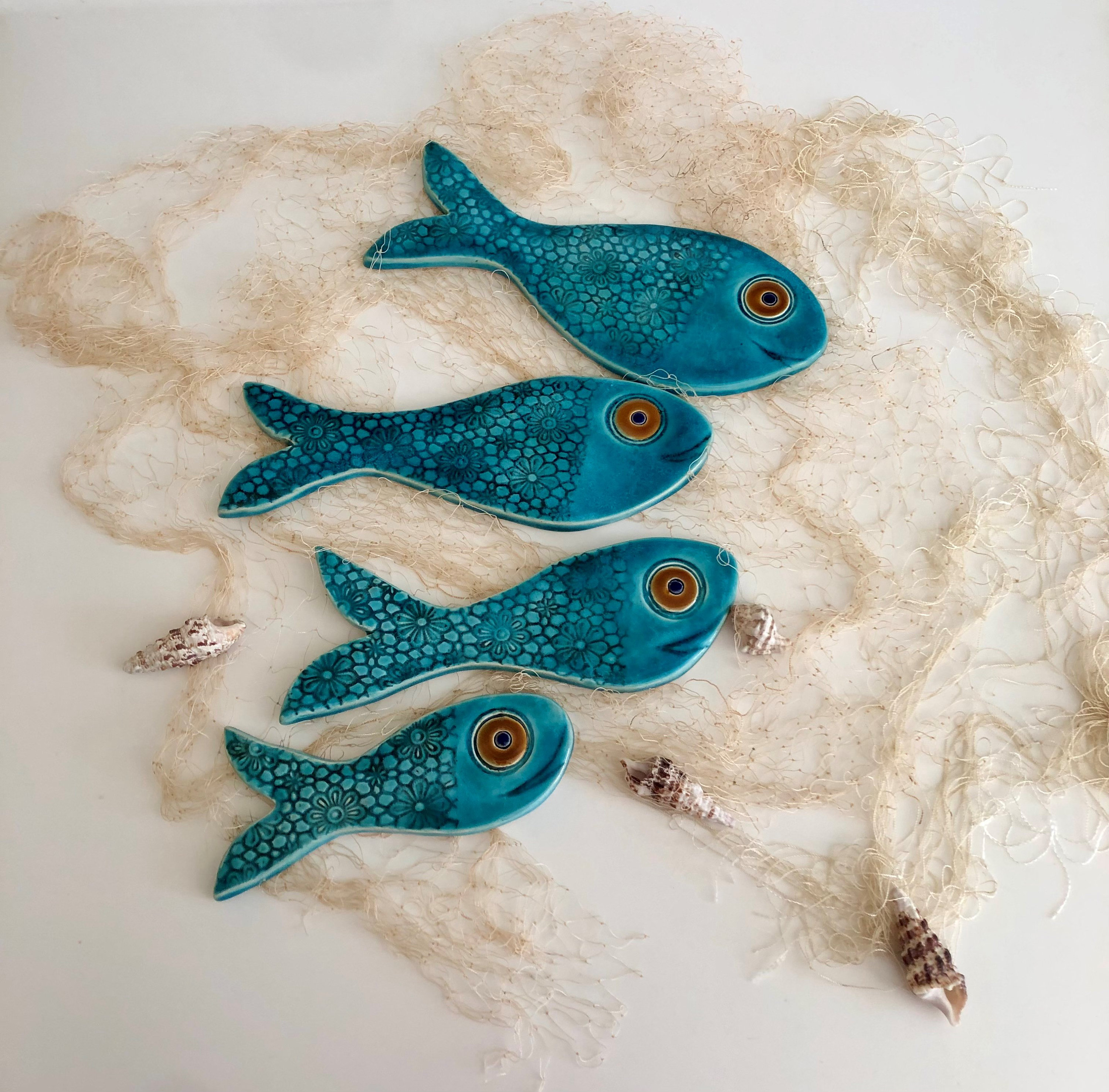 Turquoise Ceramic Fish Set, Fish Wall Art, Fish Artwork, Fish Wall ...