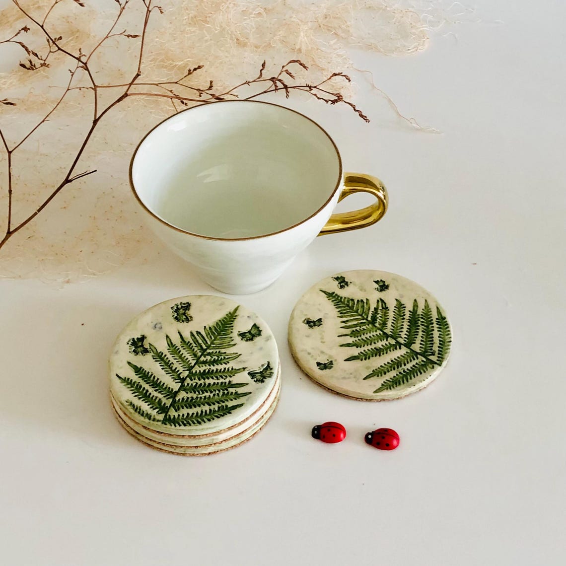 Handmade Ceramic Fern Coasters, Botanical Decor, Set of 4 - Etsy