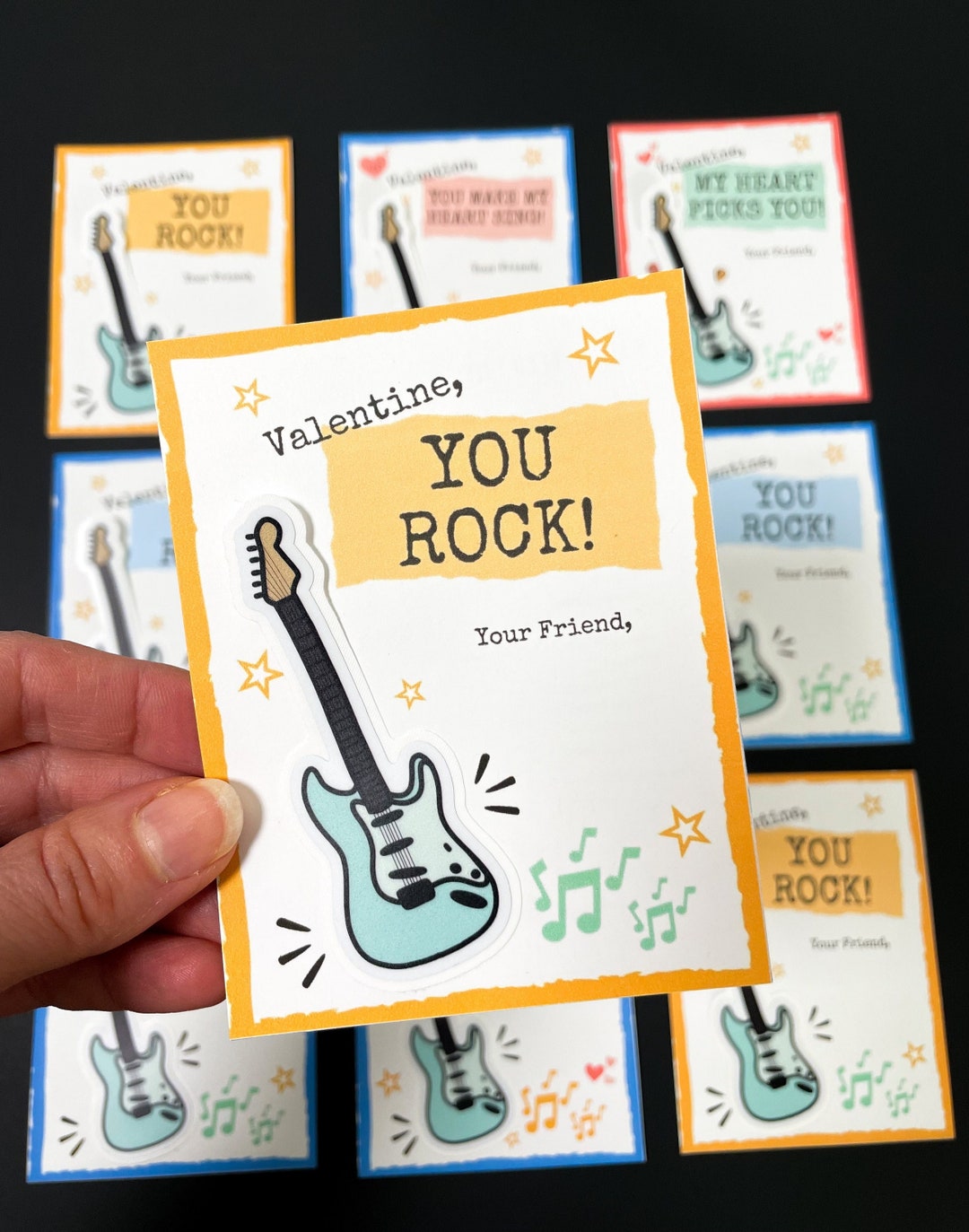 Guitar Valentine's Stickers With Cards (8 Pack), PRINTED Valentine ...