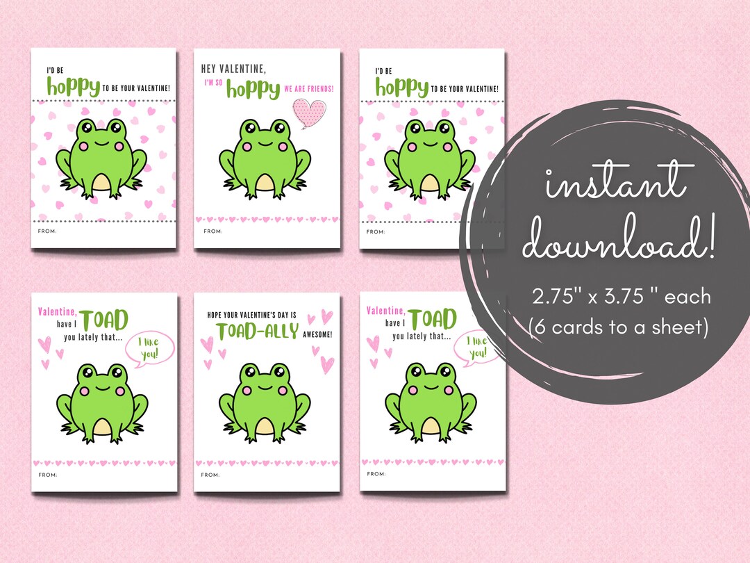 Printable Frog Valentines, Kid Valentine, INSTANT DIGITAL DOWNLOAD - Etsy