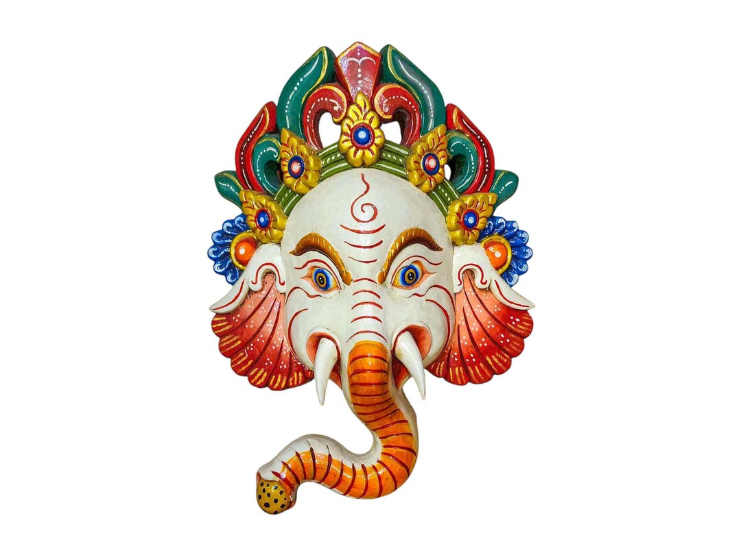 17-inch Ganesh, Handmade Wooden Mask, Wall Hanging, Painted, Poplar ...