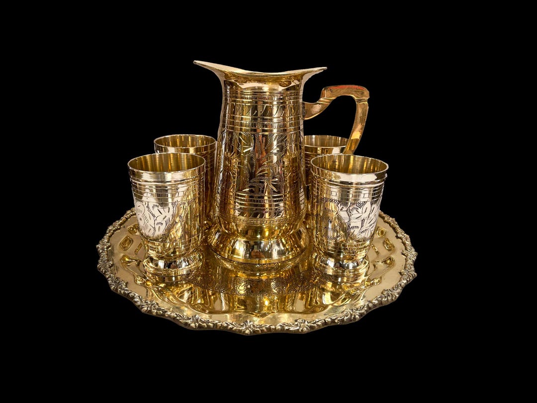 Water Serving Set With Jug, Round Serving Tray and Five Glasses - Etsy