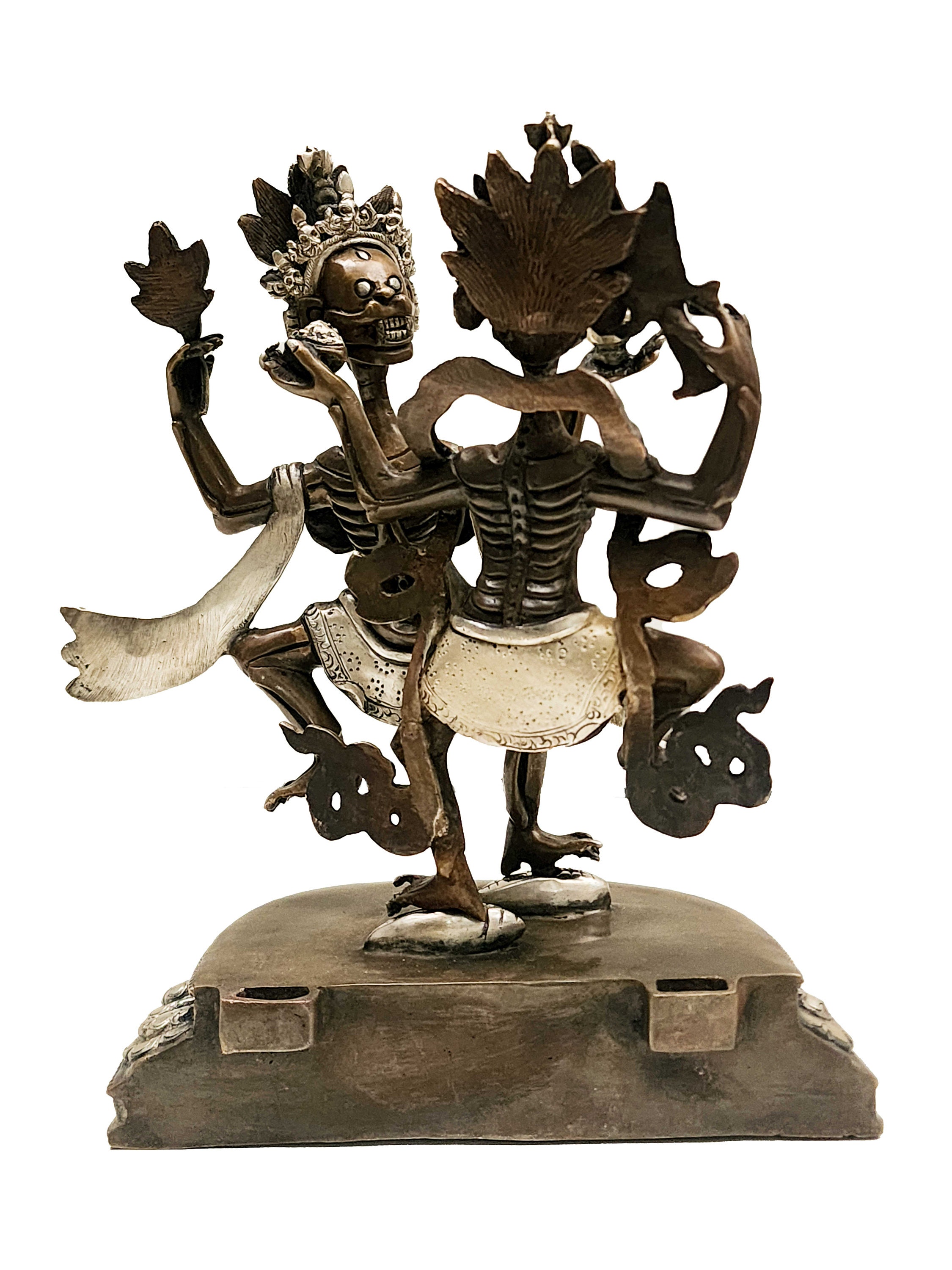 9 Inch, Citipati, Buddhist Handmade Statue, Silver and Chocolate ...