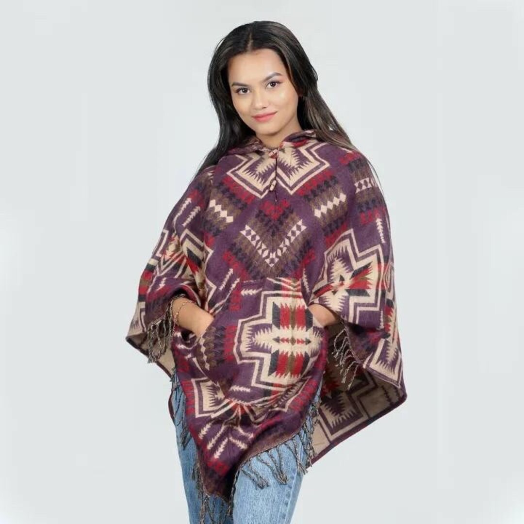 Himalayan Yak Wool Hooded Poncho, Soft & Warm Fleece in Hood, Unisex ...