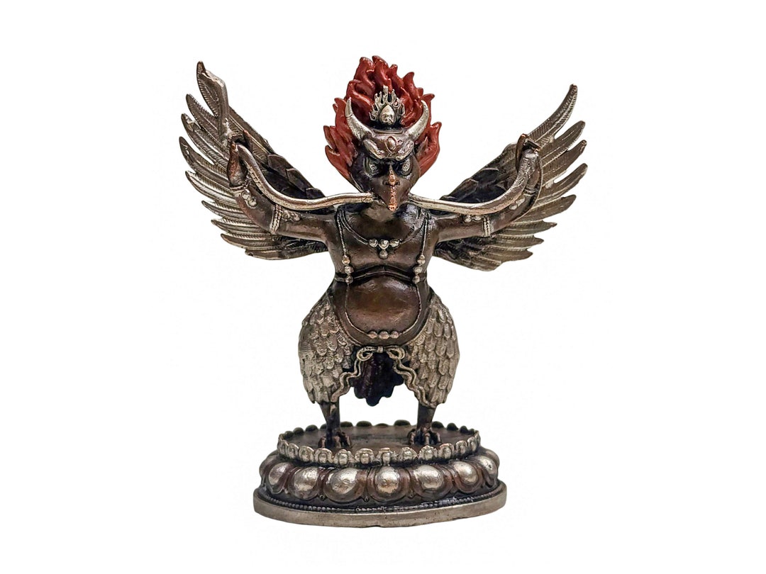 4 Inch, Garuda, Buddhist Miniature Statue, Silver and Chocolate ...