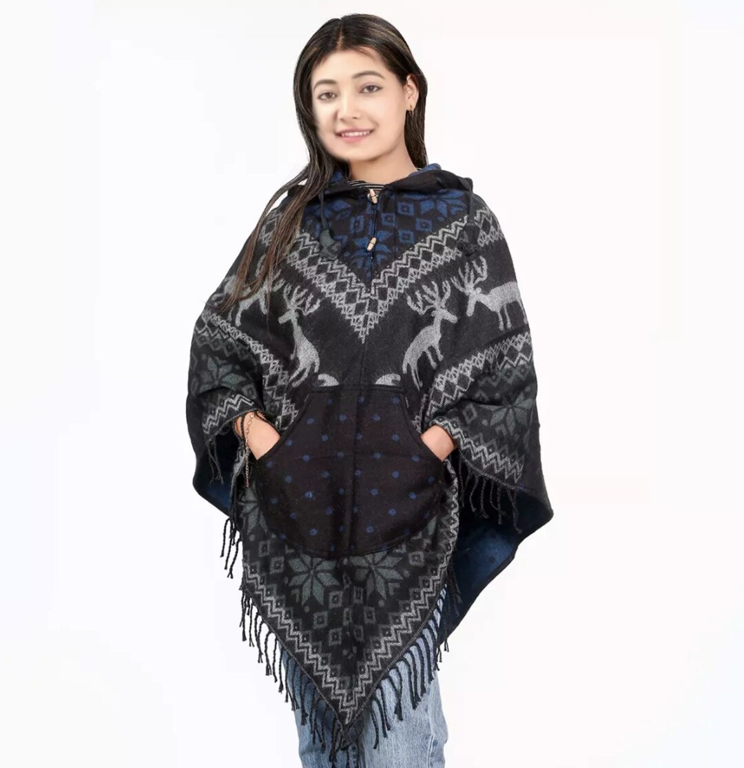 Himalayan Yak Wool Shawl Hooded Poncho, Soft & Warm Gift Hoodie for Men ...