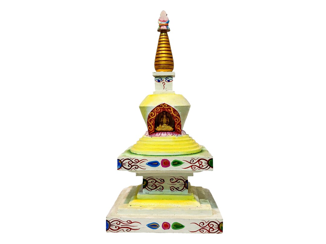 12-inch Buddhist Handmade Wooden Stupa, With Shakyamuni Buddha ...