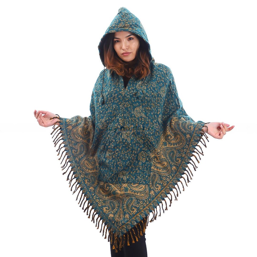 Himalayan Yak Wool Hooded Poncho, Soft & Warm Fleece in Hood for Men ...
