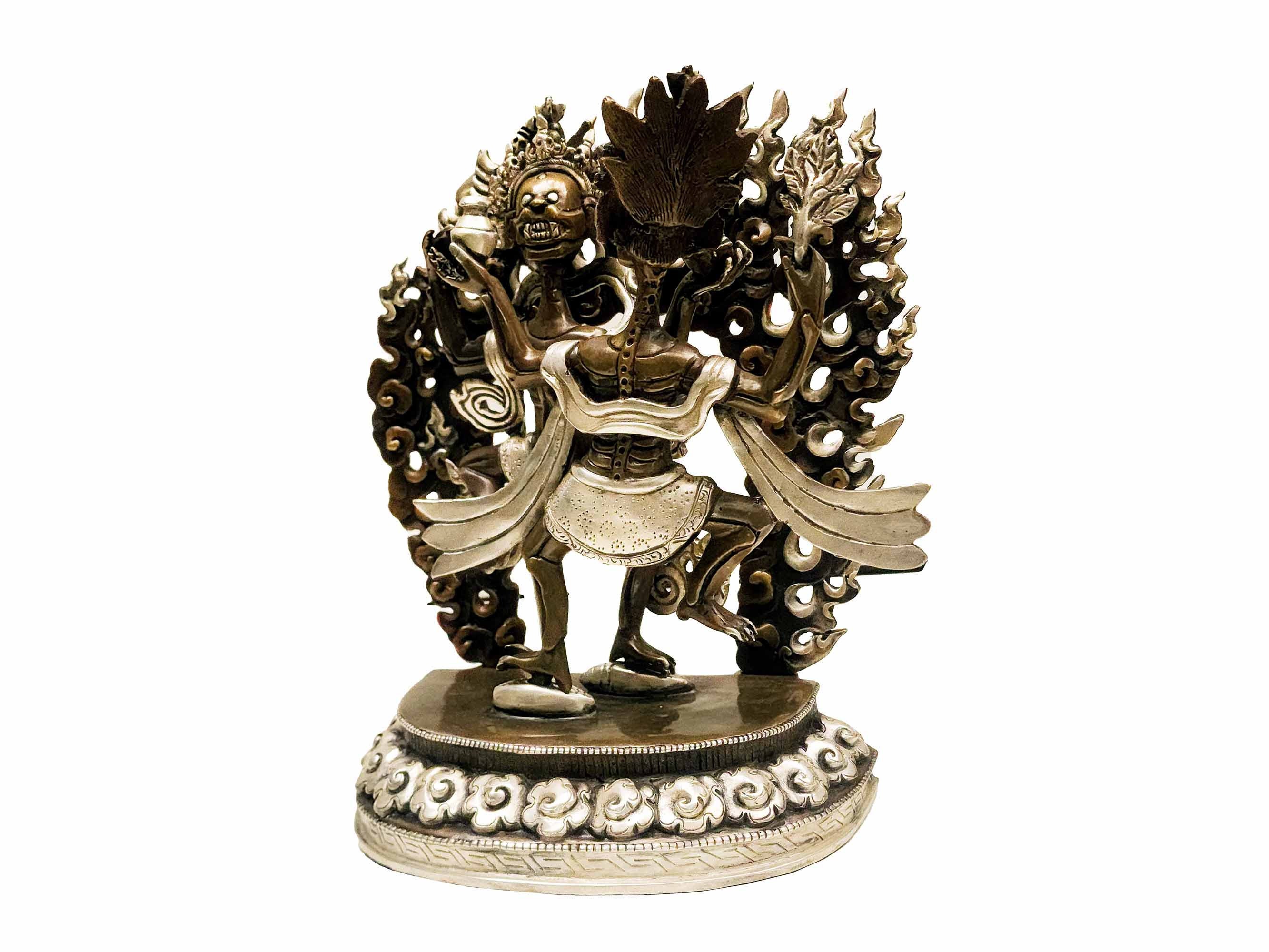 9 Inch, Citipati, Buddhist Handmade Statue, Silver and Chocolate ...