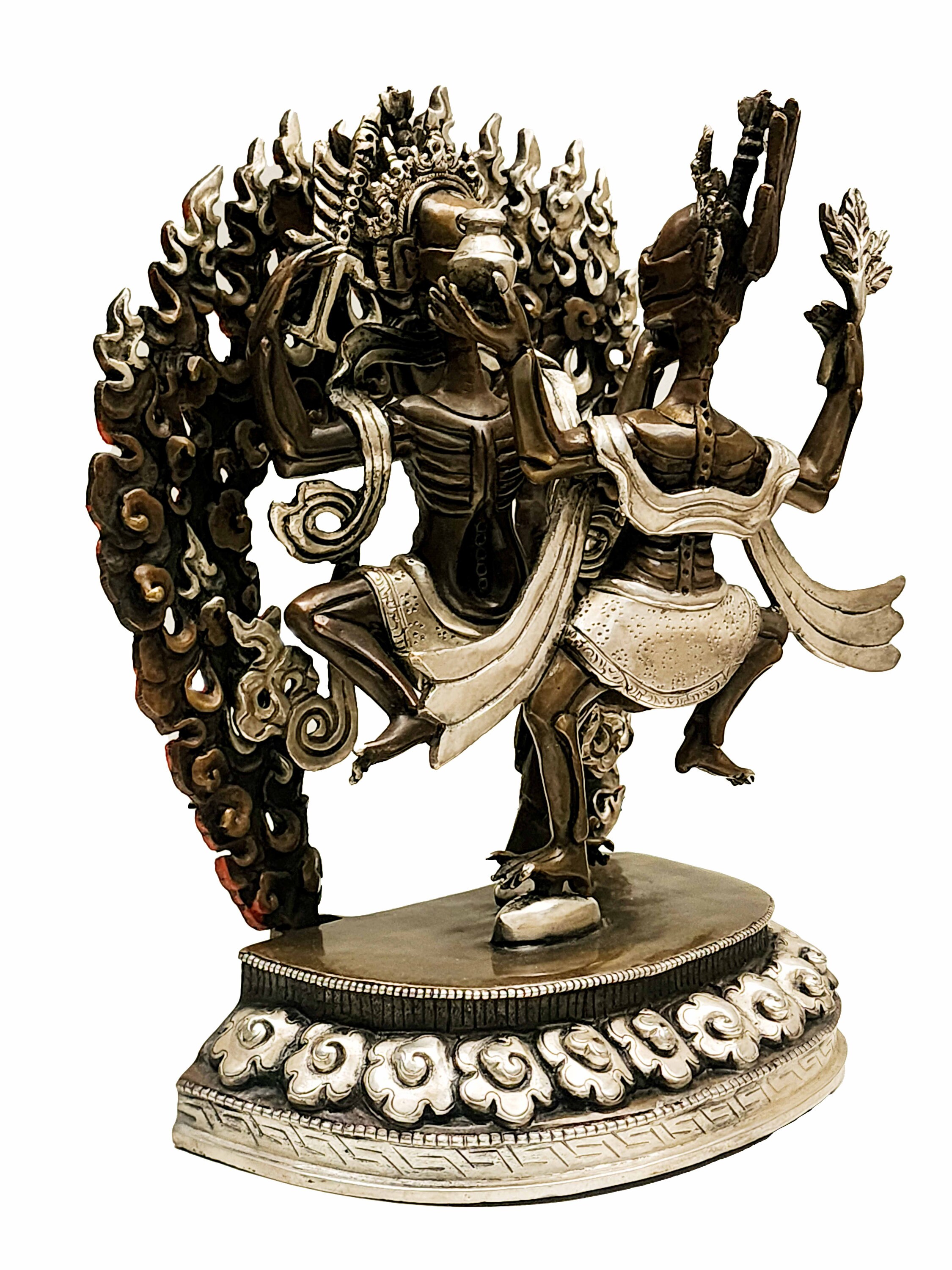 9 Inch, Citipati, Buddhist Handmade Statue, Silver and Chocolate ...