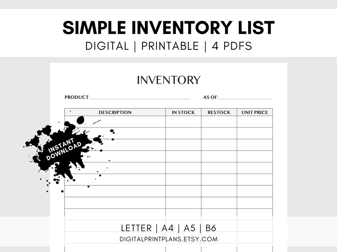 Simple Inventory List Printable Inventory Management Tracker - Etsy