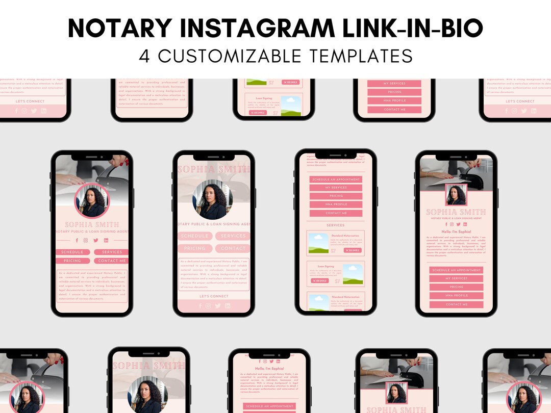 Notary Link in Bio Templates | Pink Link in Bio Canva Template ...