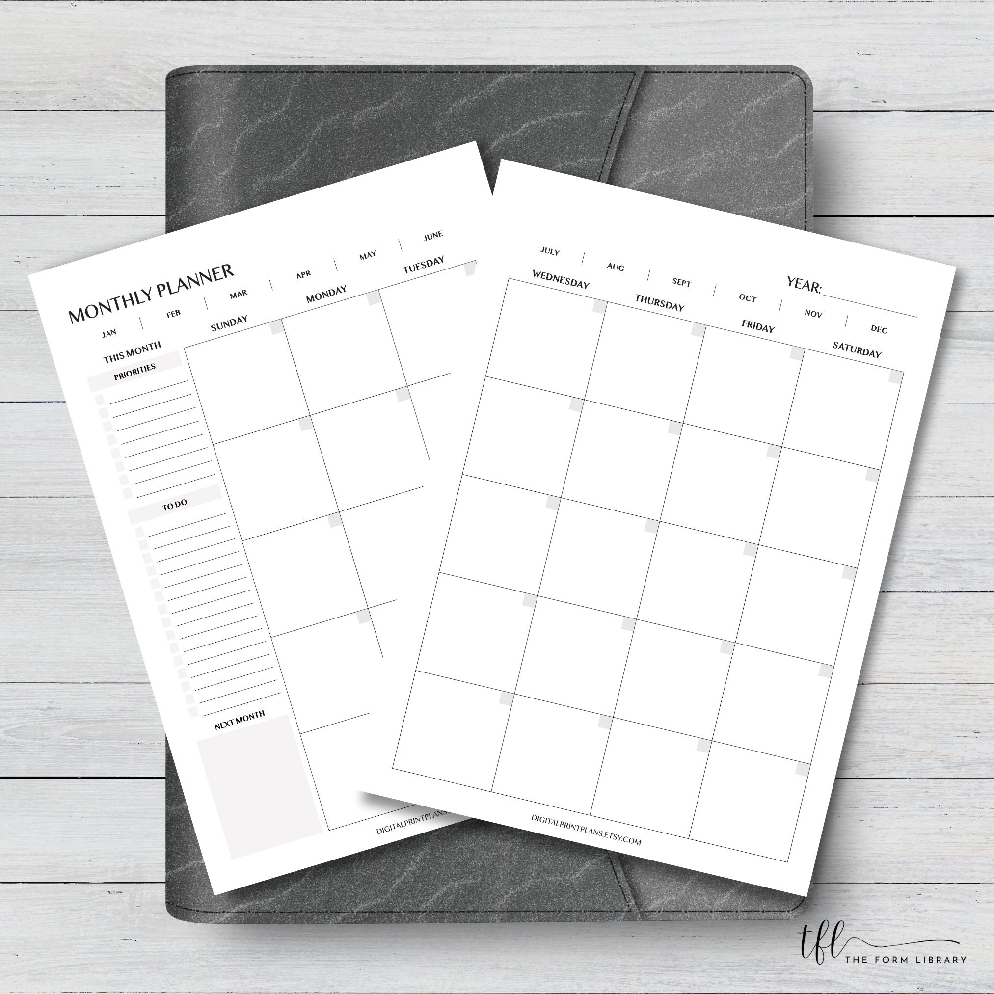 Undated Monthly Planner Printable Month on 2 Pages Month at a Glance ...