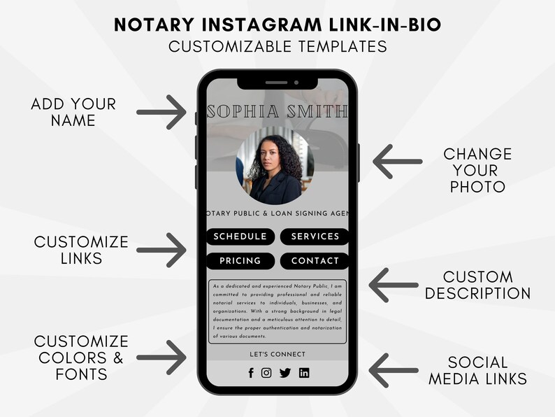 Notary Link in Bio Templates | Black Link in Bio Canva Template ...