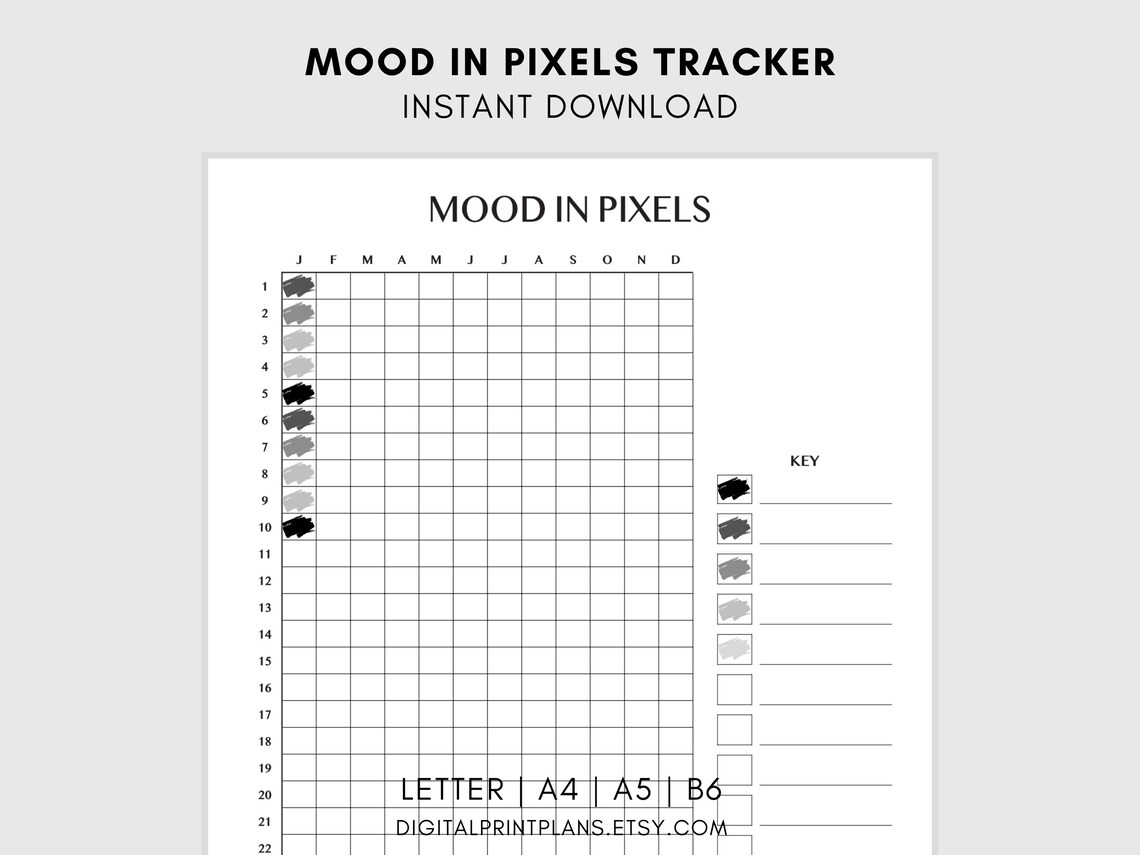Mood in Pixels Tracker Year in Pixels Tracker Annual Mood - Etsy