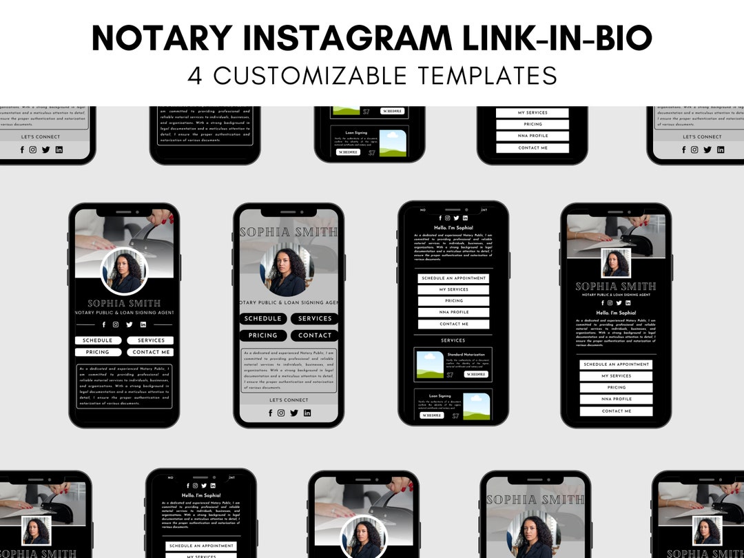 Notary Business Card Templates | Black Instagram Link in Bio Canva ...