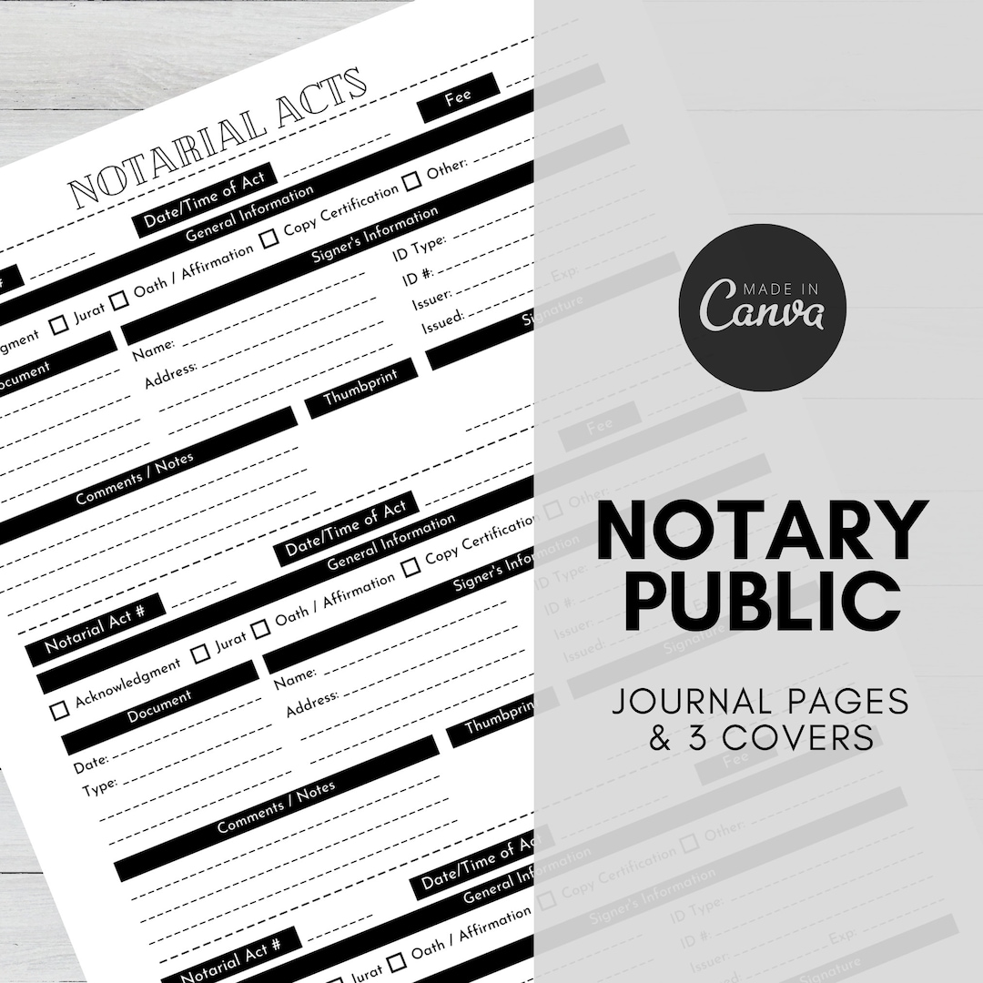 Notary Journal Printable & Covers Notary Log Book Notary Sign Book ...