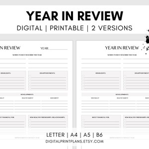 Year in Review Printable Annual Review Digital Yearly | Etsy