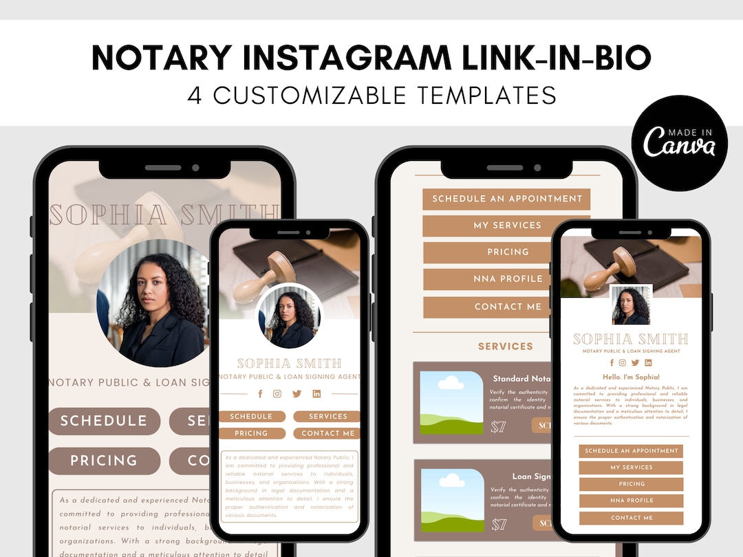 Notary Link in Bio Templates | Link in Bio Canva Template | Instagram ...