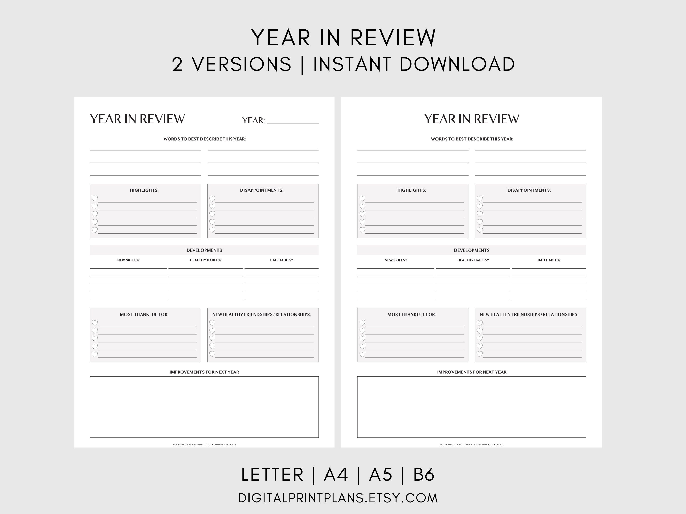 Year in Review Printable Annual Review Digital Yearly | Etsy