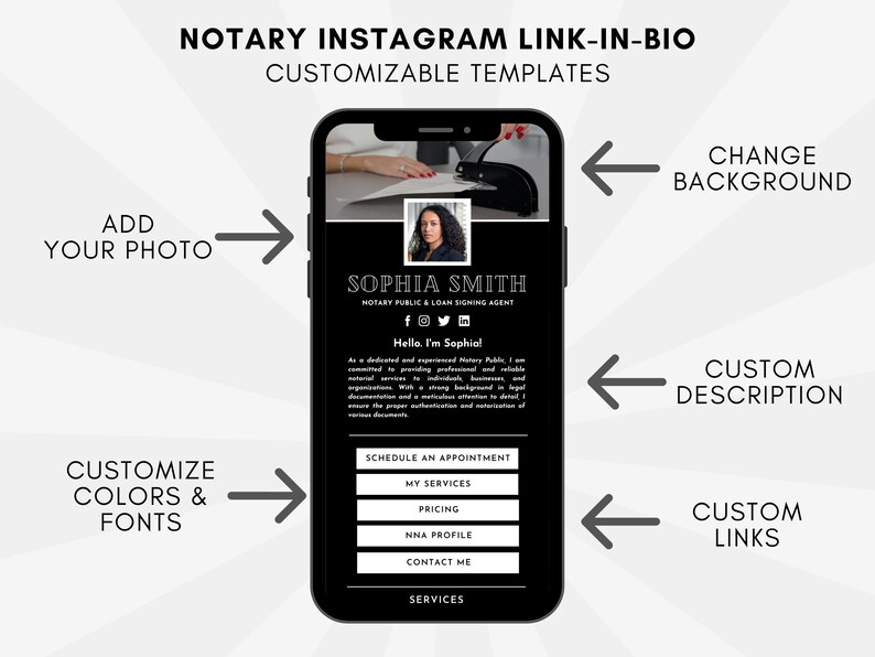 Notary Business Card Templates Black Instagram Link in Bio Canva ...