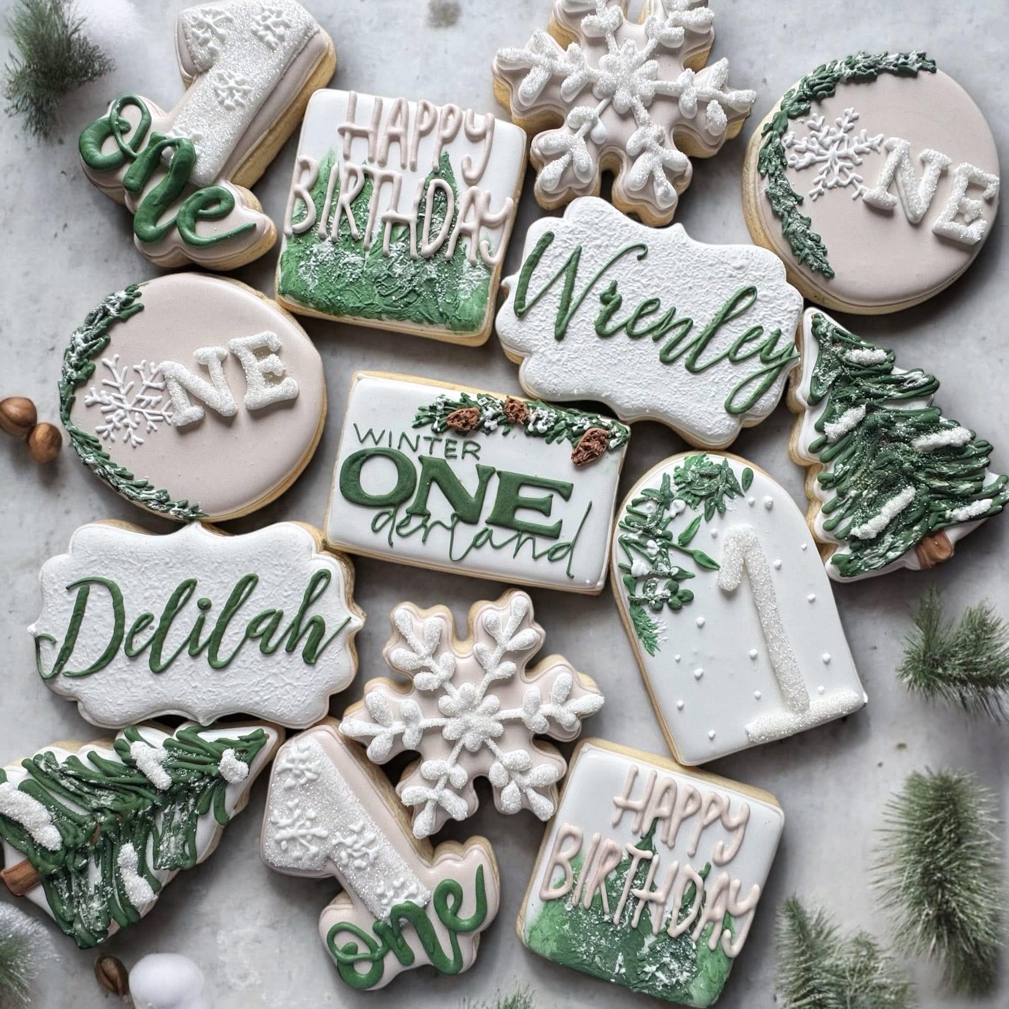 Winter Onederland First Birthday Cookies – Snowflake & Pine Tree Sugar ...