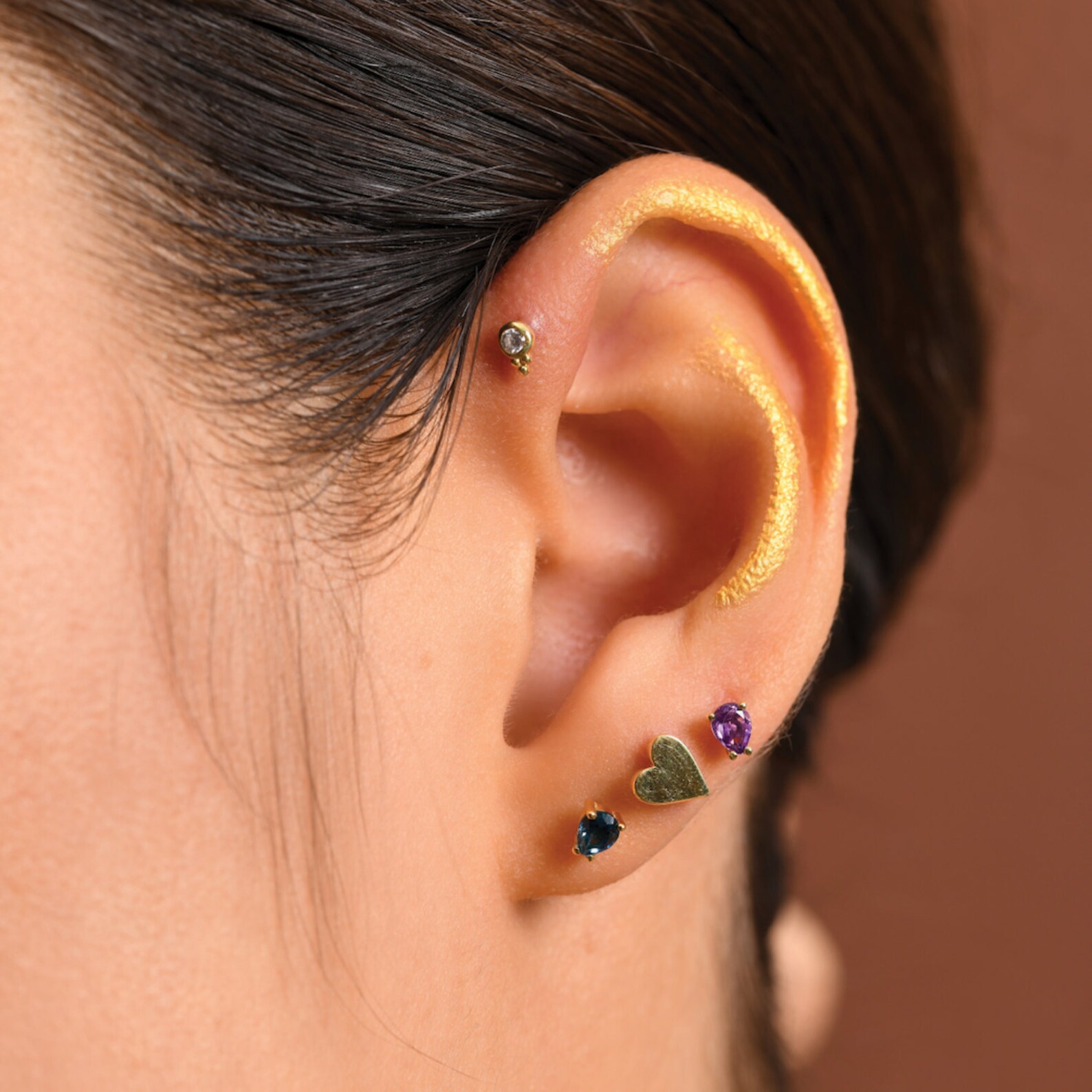 Eva 14K Gold Stud Screw Back Ear Piercing With Real Amethyst - Etsy