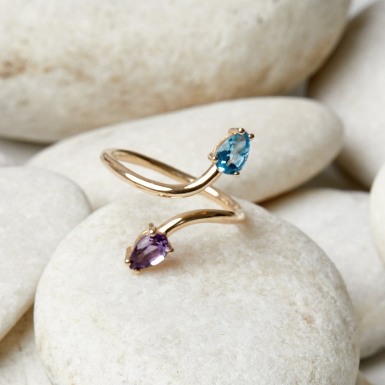 Lady 14K Gold Multi-stone Ring With Real Gemstones citrine - Etsy