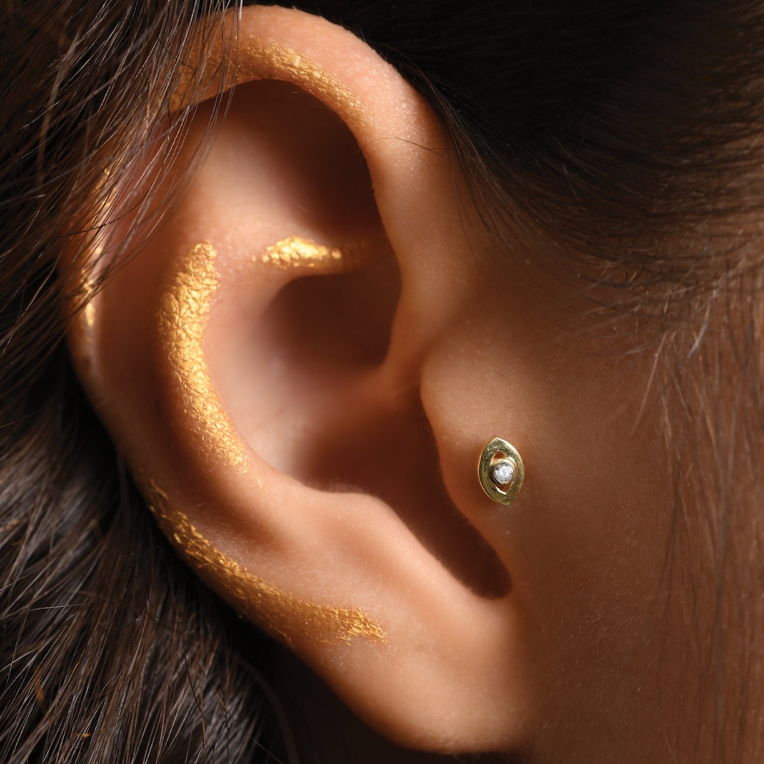 Eye 14K Gold Stud Screw Back Ear Piercing With Real Diamond - Etsy