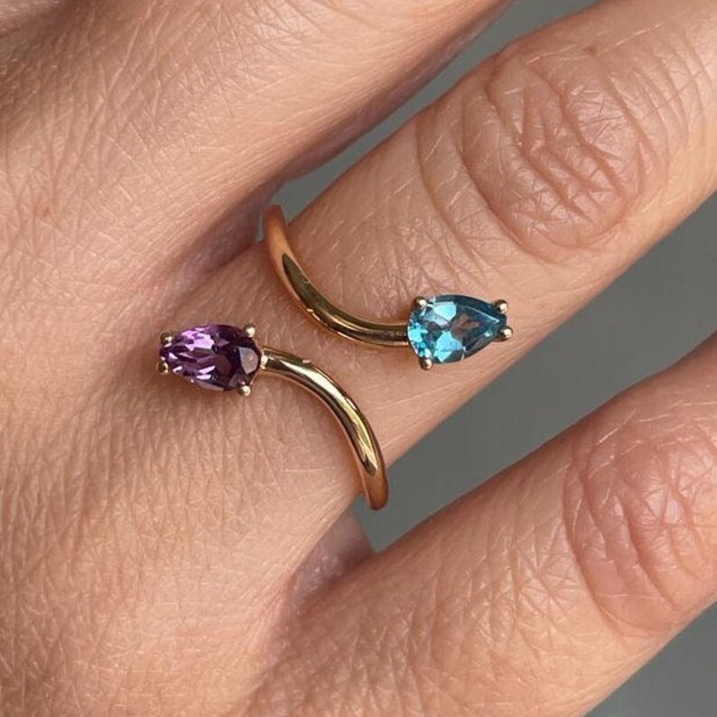 Lady 14K Gold Multi-stone Ring With Real Gemstones citrine - Etsy