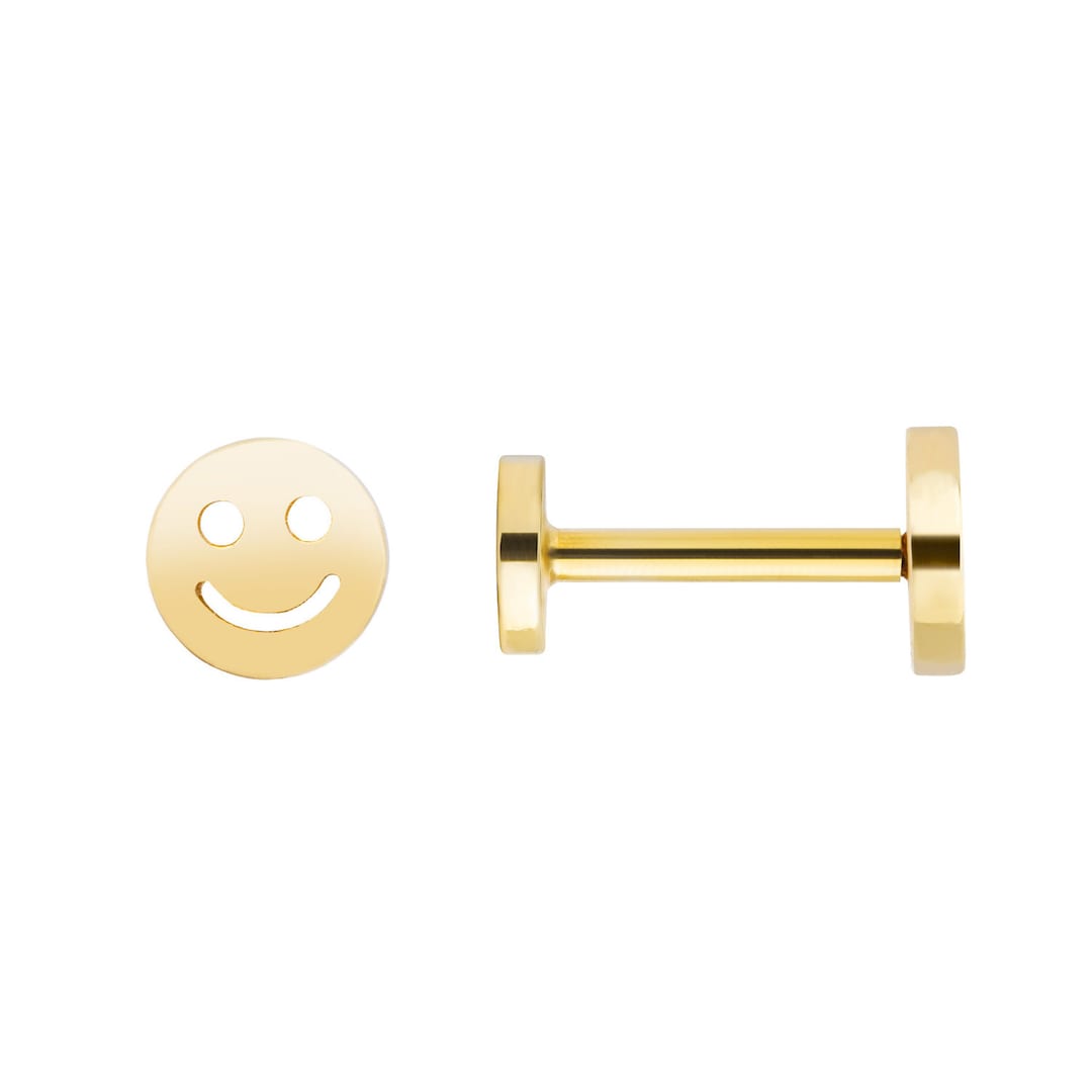 Smiley 14K Gold Stud Screw Back Ear Piercing - Etsy