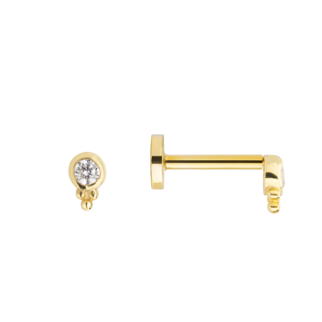 Dora 14K Gold Stud Screw Back Ear Piercing With Real Diamond 0.03 Ct G ...