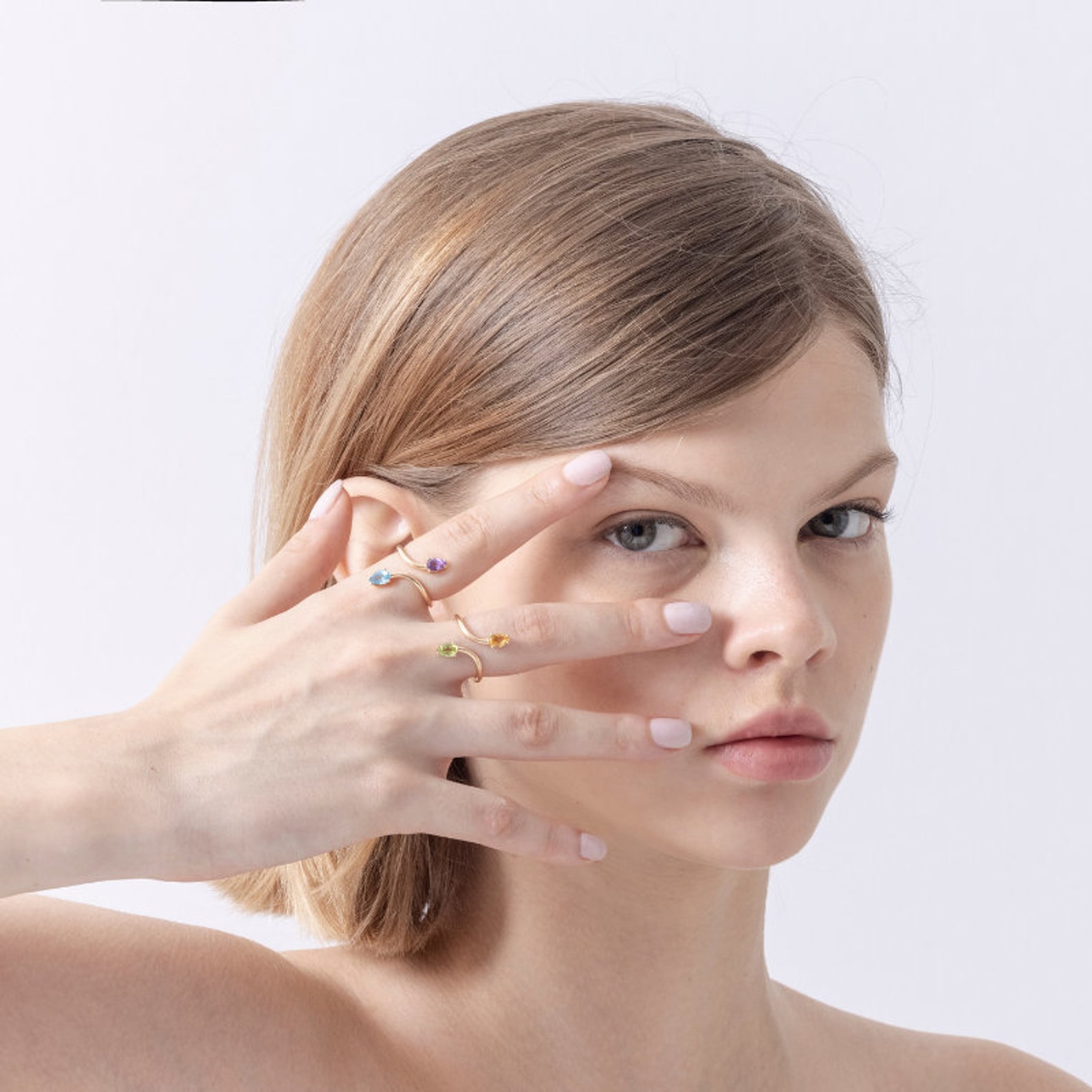 Lady 14K Gold Multi-stone Ring With Real Gemstones citrine - Etsy