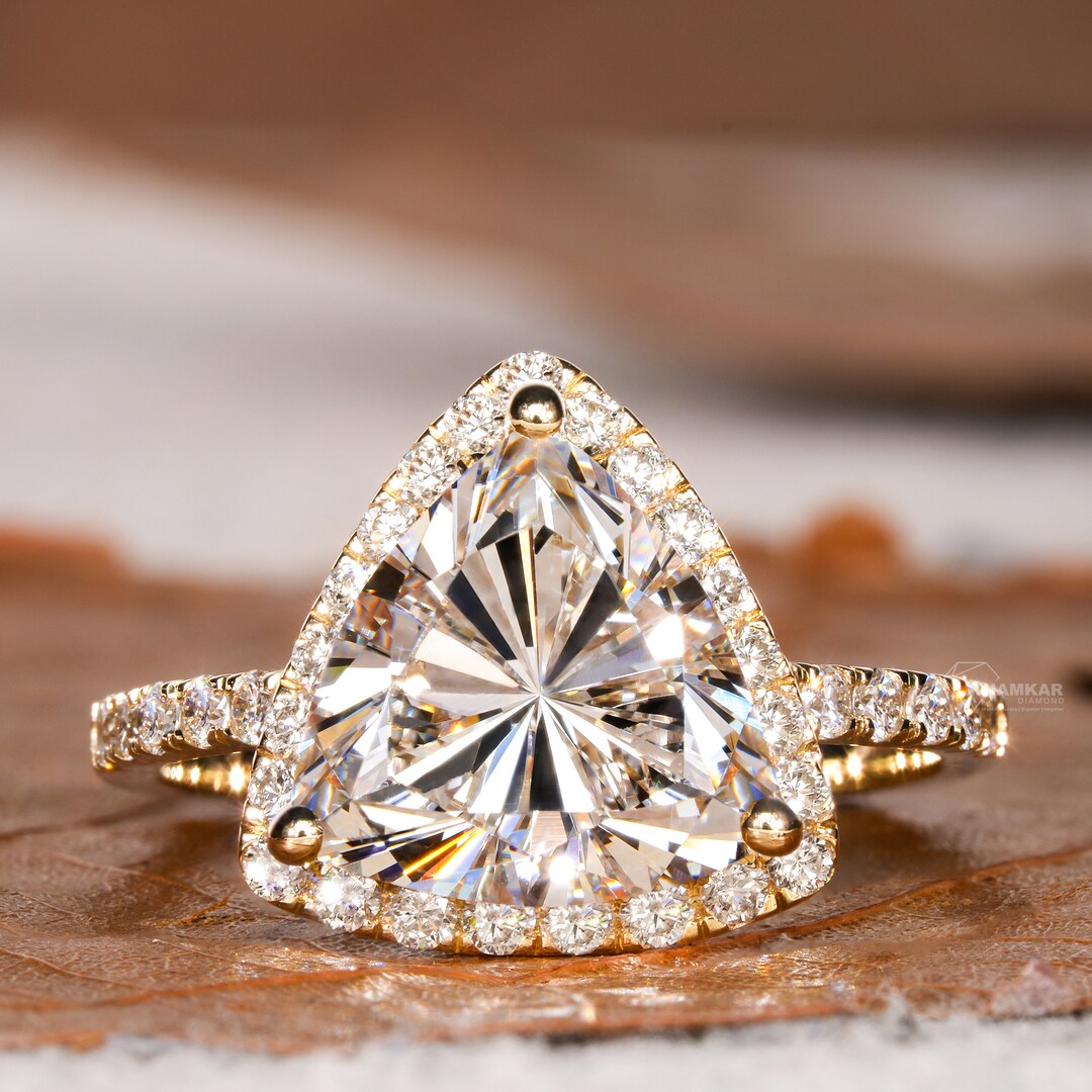 3.00ct Trillion Cut Diamond Ring,lab Grown Diamond Halo Engagement Ring ...