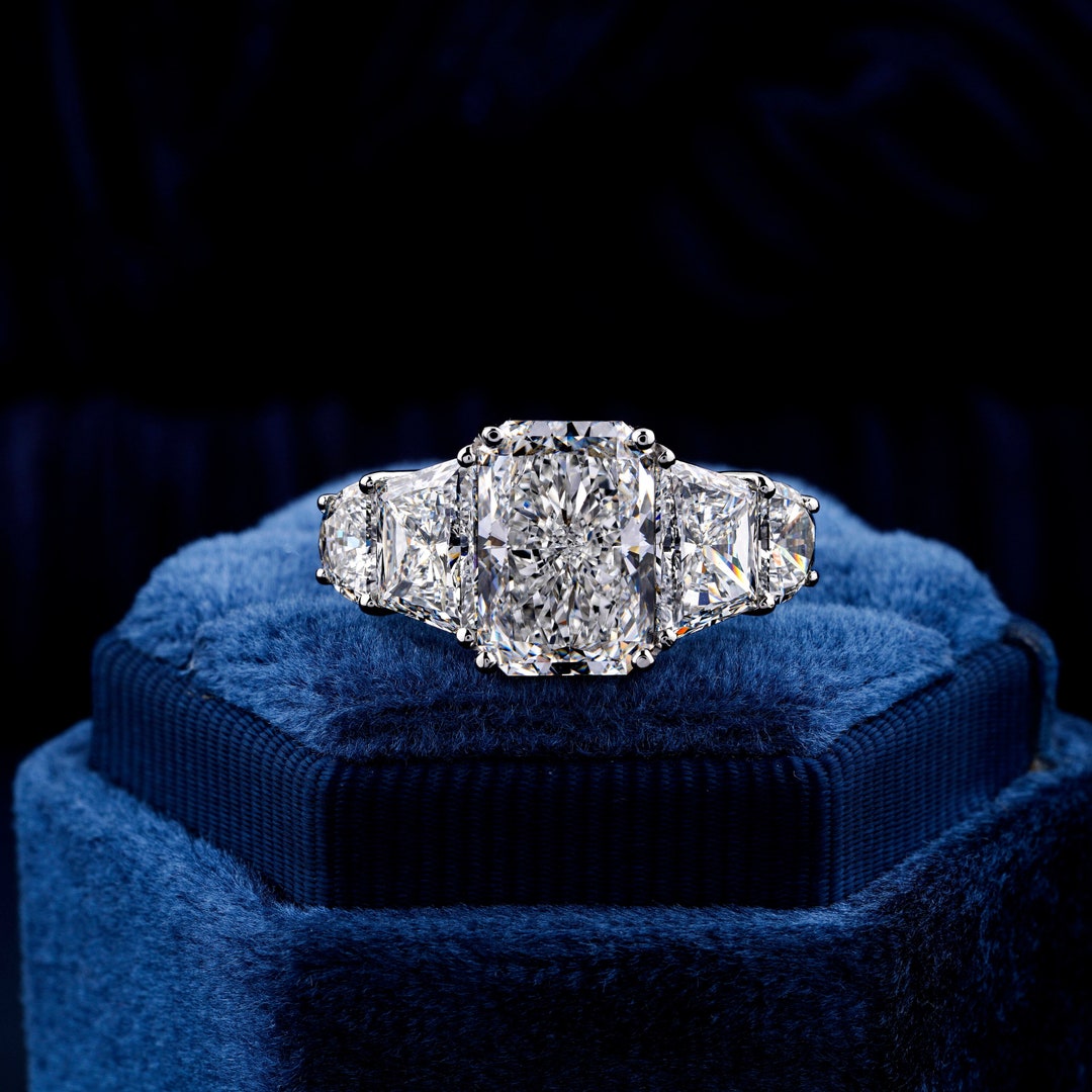 6 TCW Radiant Cut Lab Created Diamond Wedding Ring 5 Stone Engagement ...