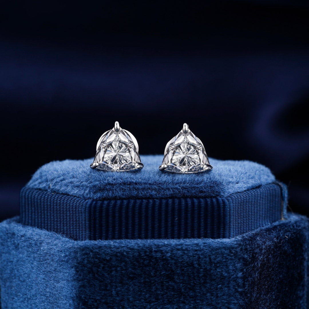 2 CT Trilliant Cut Lab Diamond Screw Back Stud Earrings Solitaire Lab ...