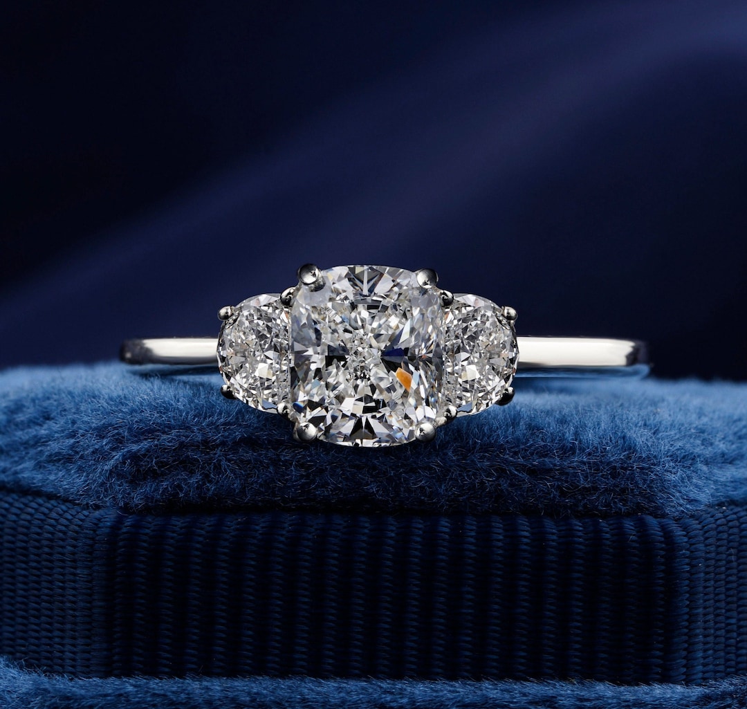 Cushion Lab Grown Diamond Royal Engagement Ring,1 Ct E/VS1 Three Stone ...