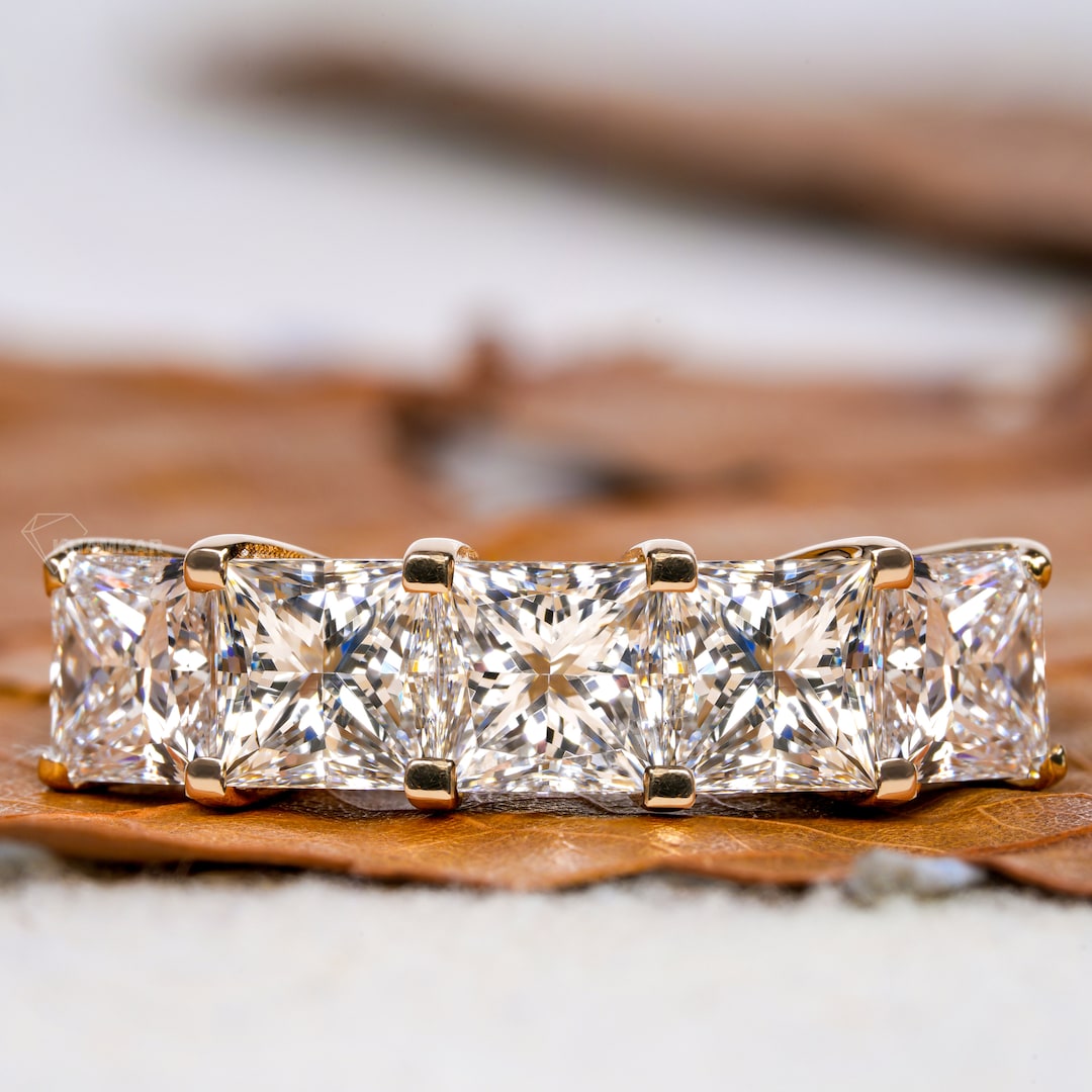 Five Stones Diamond Bridal Wedding Band,princess Cut Lab Grown Diamond ...