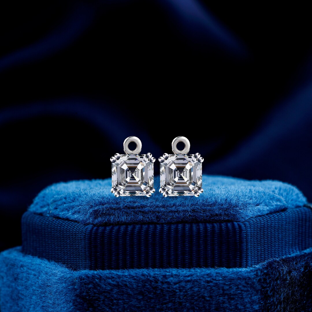 1 CT Each Asscher Cut Labgrown Diamond Earring Charms Stud Earrings ...