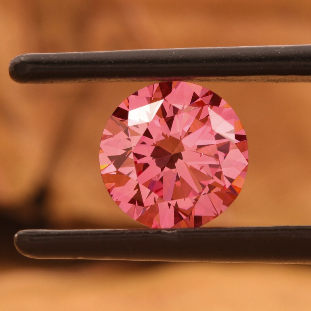 1 CT Round Fancy Vivid Pink CVD Lab Grown Diamond for Engagement Ring ...