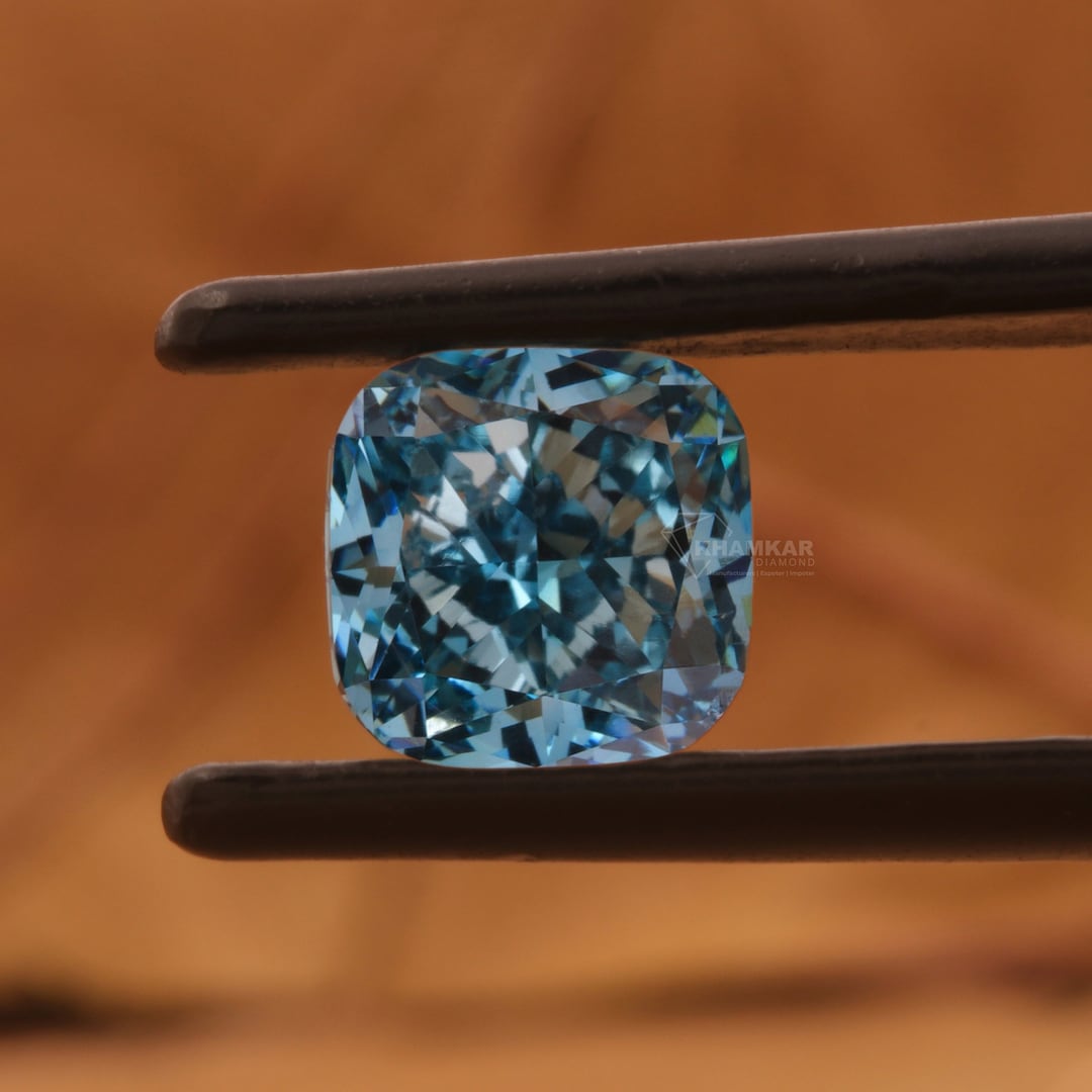 1CT Cushion Fancy Vivid Blue Lab Grown Diamond Fancy Color Diamond for ...