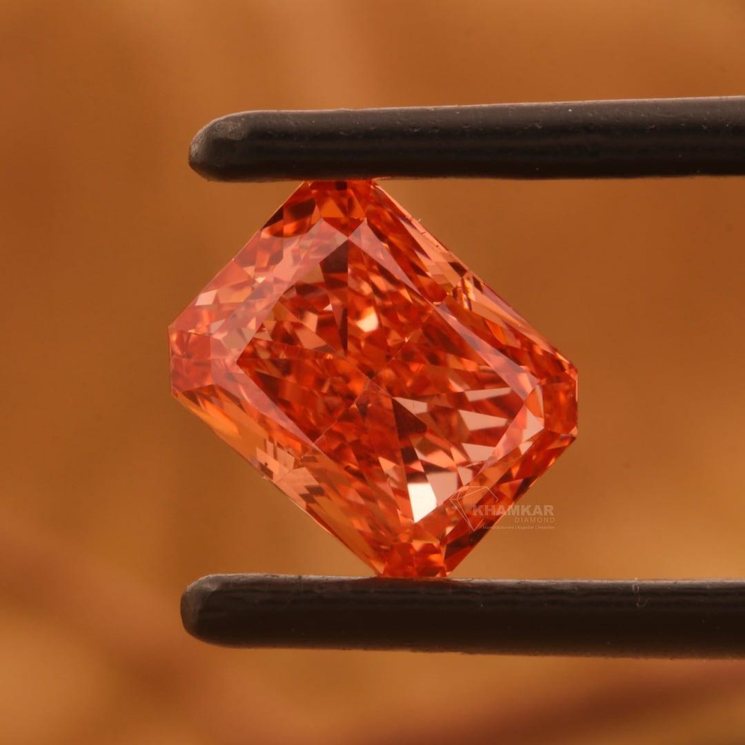 1 CT Radiant Fancy Vivid Orange Lab Grown Diamond for Wedding ...
