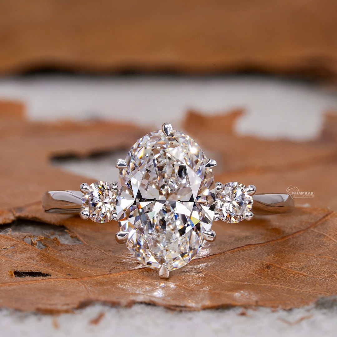 Oval Three Stone Engagement Ring,2.00 CT Oval Lab Grown Diamond Ring ...