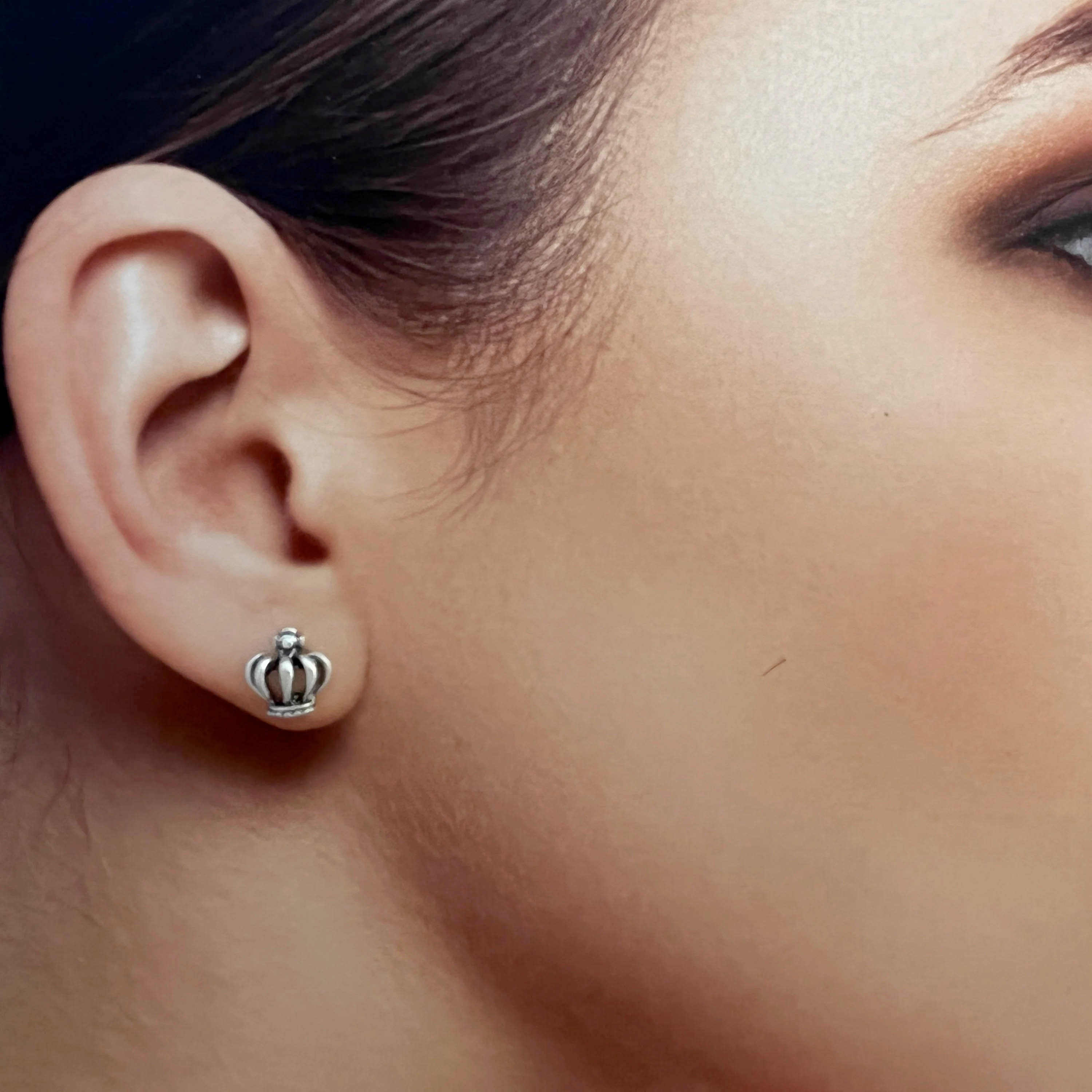 Sterling Silver CROWN Stud Earrings- High Polished Crown Earrings-925 ...